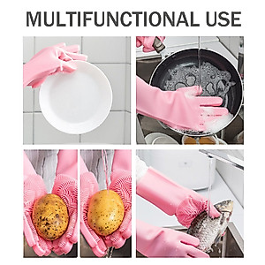 Aconcept 2 pair Dishwashing Cleaning Gloves for Kitchen, Rubber Reusable Scrubber Glove with Marker Pen, Silicone Soft Bristles Gloves for Household Cleaning, Pet Care, Car, Vegetable Washing, Green