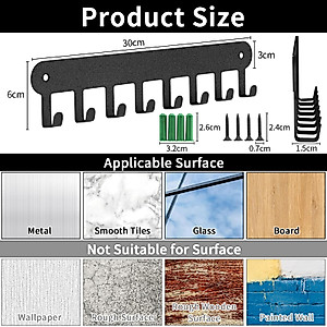 Suzurana 2 Pack Wall Mount Key Holder, Key Hanger Wall Mount with 8 Hooks, Adhesive Key Holder for Wall, Decorative Black Key Holder for Wall No Drill for Living Room, Kitchen, Bathroom