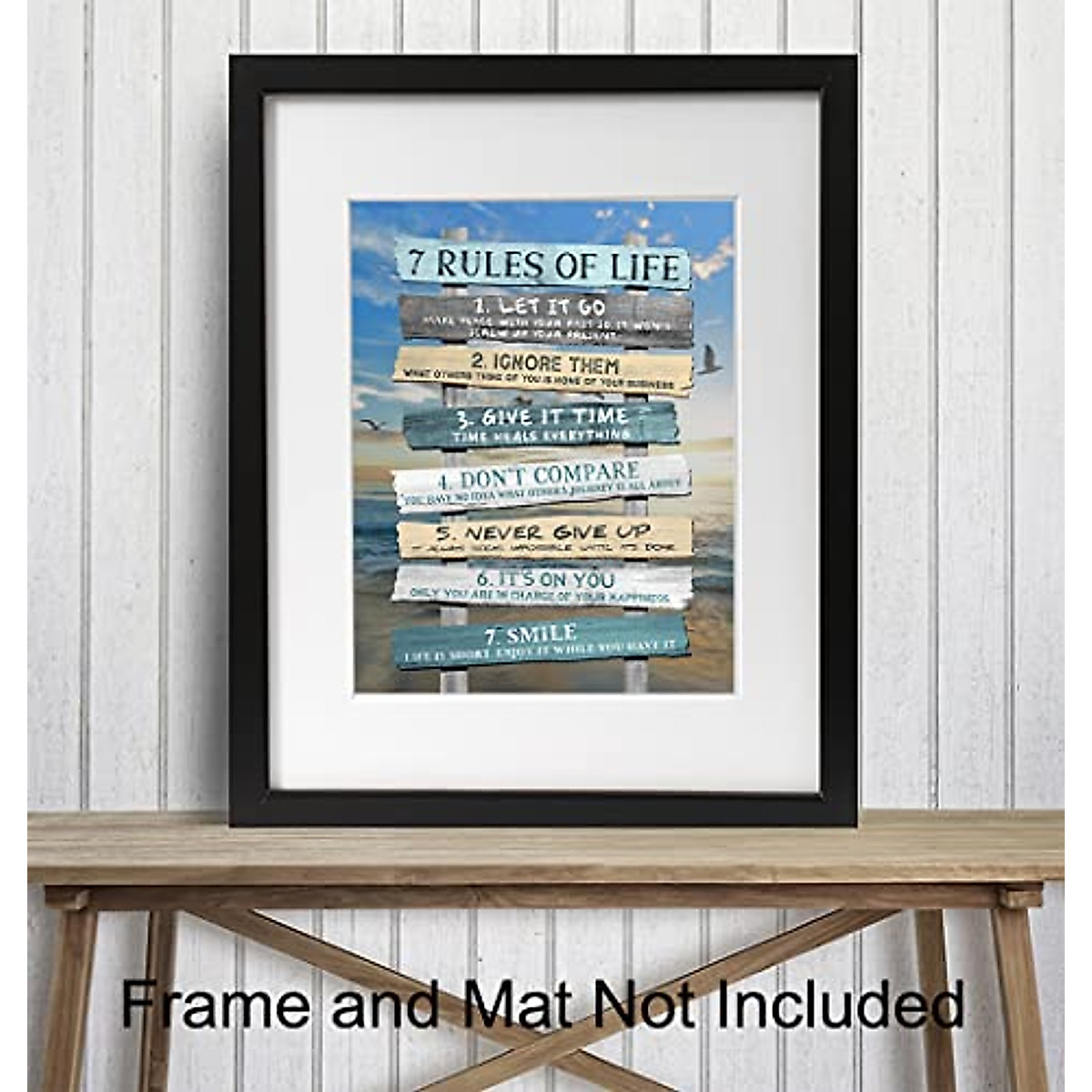Inspiration Motivation Wall Art & Decor - 7 Rules Of Life Motivational poster 8x10 - Inspirational Gift for Woman Men - Positive Quotes Saying - Home Office Bedroom Living Room Beach House Wall Art
