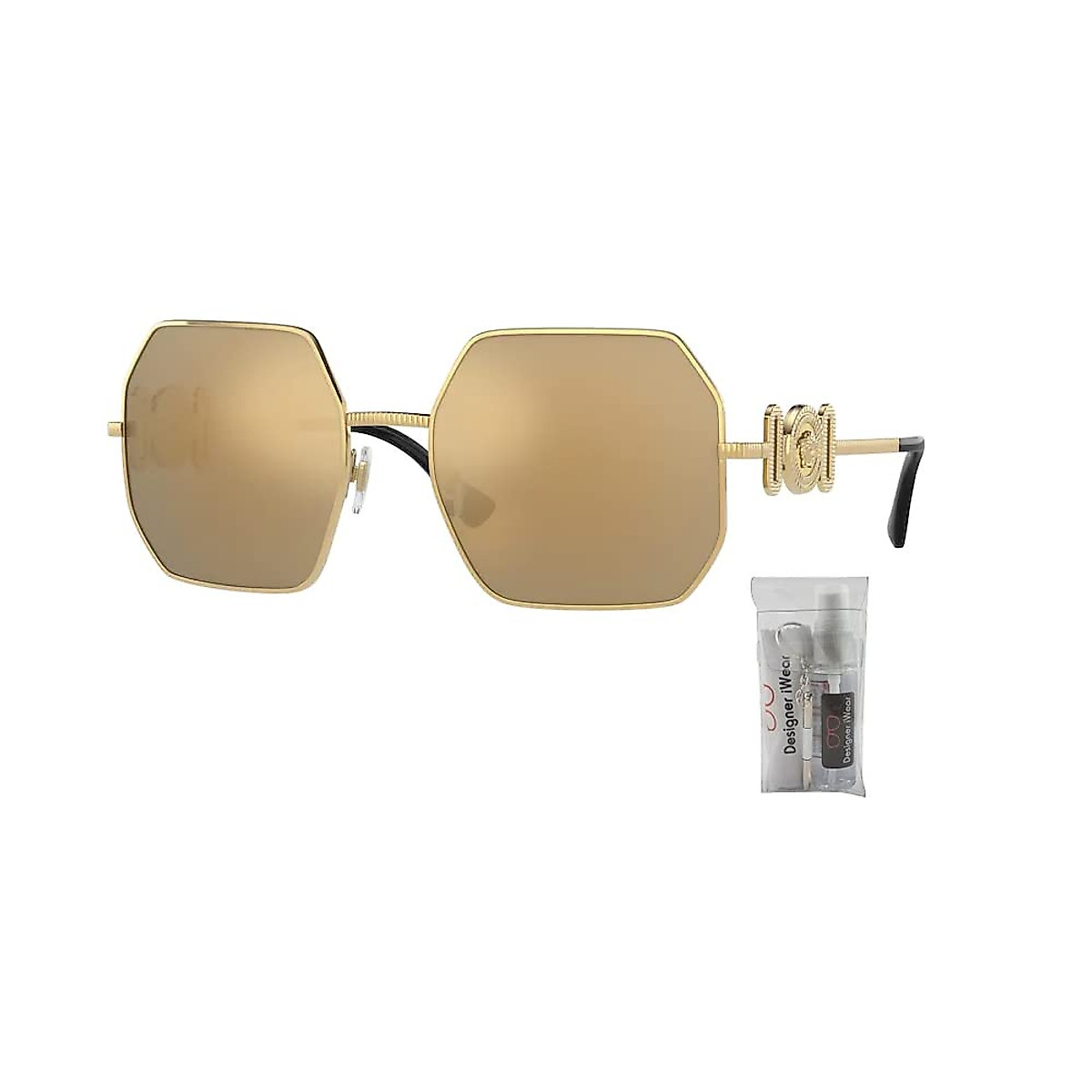 Versace VE2248 10027P 58MM Gold/Brown Mirror Gold Hexagonal Sunglasses for Women + BUNDLE With Designer iWear Eyewear Kit