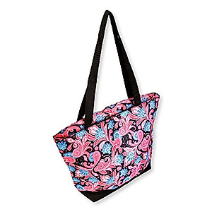 Women Teen Fashion Print Lined Top Zipper Tote Bag Handbag with Lined Interior - Can be Personalized (Black Trim Pink Paisley)
