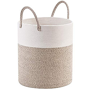 MINTWOOD Design Large 18 x 16 Inches Decorative Woven Cotton Rope Basket, Tall Laundry Basket Hamper, Blanket Basket for Living Room, Storage Baskets for Toys, Towel, Throw, Pillow, Light Brown