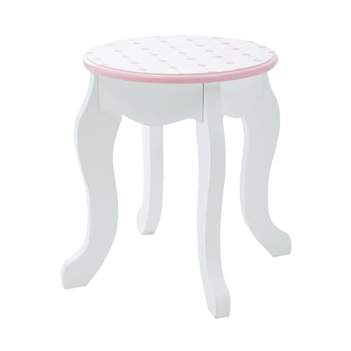 Teamson Kids Dreamland Princess Play Vanity Set with Mirror, Shelf, Storage Drawer, Stool, and Accessories for 12" Dolls, White an Pink