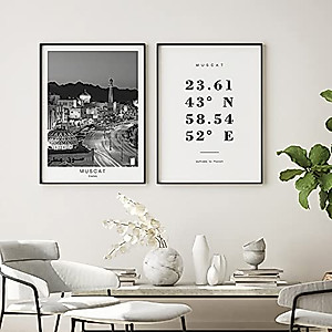 Dear Mapper Muscat Oman View Abstract Road Modern Map Art Minimalist Painting Black and White Canvas Line Art Print Poster Art Print Poster Home Decor (Set of 3 Unframed) (12x16inch)