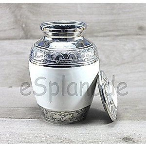 eSplanade Cremation Urn Memorial Container Jar Pot | Metal Burial Urns | Keepsake for Ashes | Brass - White - 6" Inches (Medium)