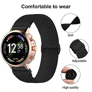 Lzwldan Stretchy Nylon Watch Bands for Fossil Women's Gen 5E 42mm/Gen 6 42mm,18mm 22mm Soft Elastic Wristband Loop Strap for Fossil Men's Gen 5 Carlyle/Garrett/Women's Julianna/Fossil Venture Gen 4 HR/Gen 3