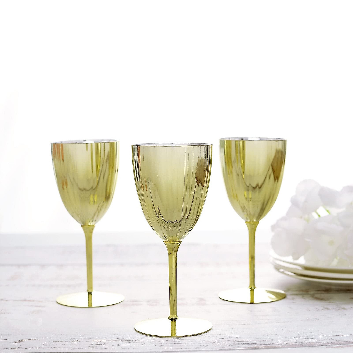 Efavormart Set of 6-8Oz - Gold Metallic Premium Disposable Wine Glasses, Stemmed Wine Goblets for Wedding, Outdoor Receptions, Banquets, Holiday Dining