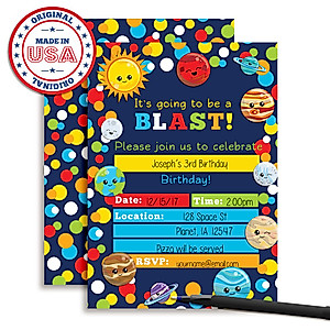 Space Invites Happy Planets– Outer Space Birthday Invitations for Kids, 20 5x7 Fill In Cards with Twenty White Envelopes for Your Outer Space Birthday by AmandaCreation