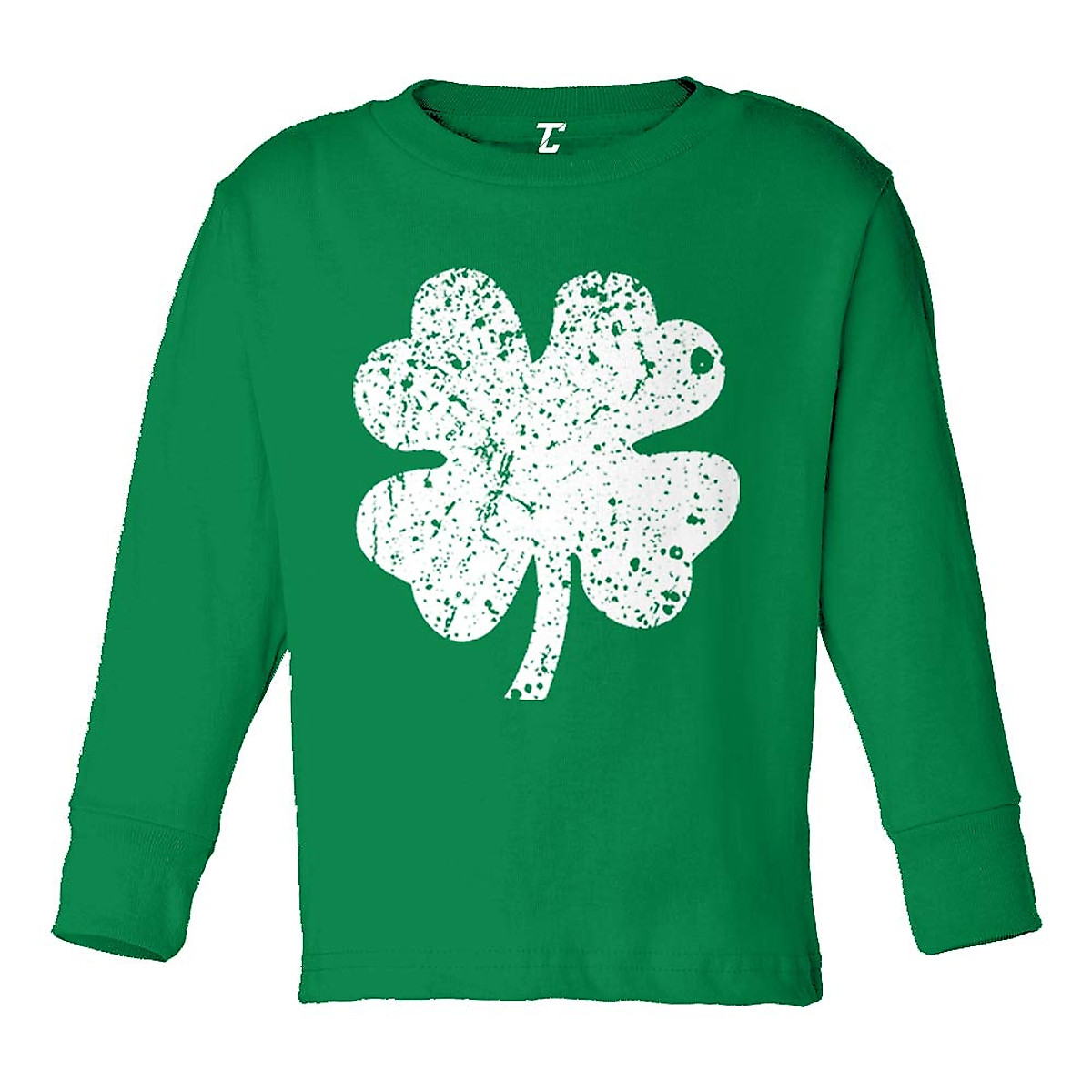 Distressed Four Leaf Clover - Luck Irish Long Sleeve Toddler Cotton Jersey Shirt (Kelly, 4T)