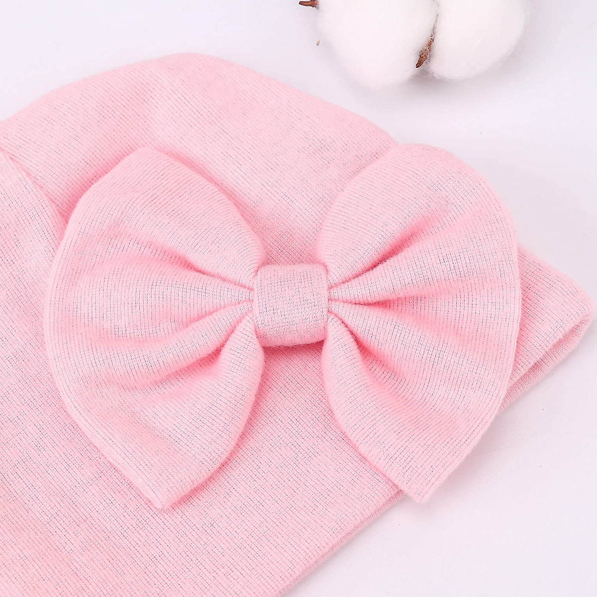 Newborn Baby Bow Hats and Mittens Hospital Hat Beanie Infant Caps Baby Cotton No Scratch Mittens Set for 0-6 Months