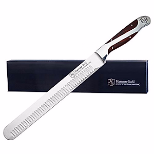 Hammer Stahl 10-Inch Carving Knife, X50CrMoV15 Forged German High Carbon Steel Meat Knife with Quad-Tang Pakkawood Handle - Perfect Brisket Slicing Knife