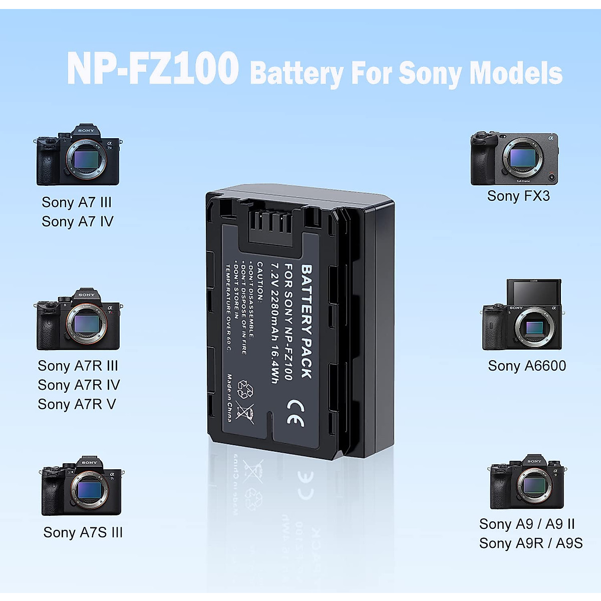 2 Pack NP-FZ100 Battery & Battery Charger Replacement for Sony Alpha A7 IV / A7 III / A7R V / A7R IV / A7R III / A7S III / A7C / A6600 / FX3 / A9 / A9 II / A1 Rechargeable Camera Battery