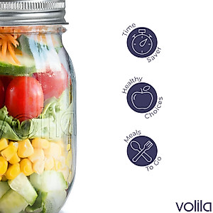 volila Mason Jar with Lid - 6 Pack 16 oz Mason Jars with 1-part Lid - Regular Mouth Mason Jars with Lids for Overnight Oats, Salad, Canning, Meal Prep, Pickling Jars, Food Storage and DIY Craft