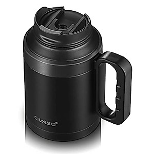 CIVAGO 50 oz Insulated Tumbler Mug with Lid and Straw, Vacuum Travel Coffee Mug with Handle, Double Wall Stainless Steel Water Cup Bottle, Black