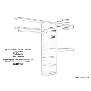ClosetMaid 6105340 SpaceCreations 44" - 115" Wood Closet Organizer Kit, Classic White