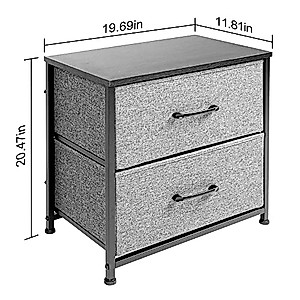 ODIKA Fabric Nightstand, Storage Dresser, End Table, Removable Bins, Blue Gray Bins, Black Base