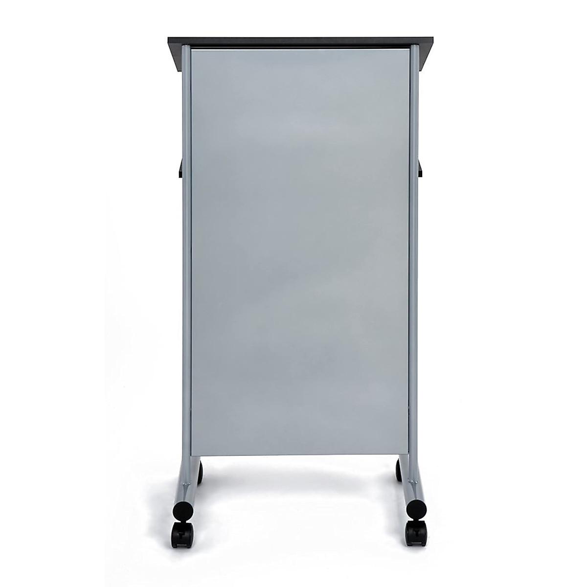 Audio-Visual Direct Wheeled Lectern Podium - Standing Desk with Storage Shelf - Silver/Black - Ideal for Presentations and Laptop Use