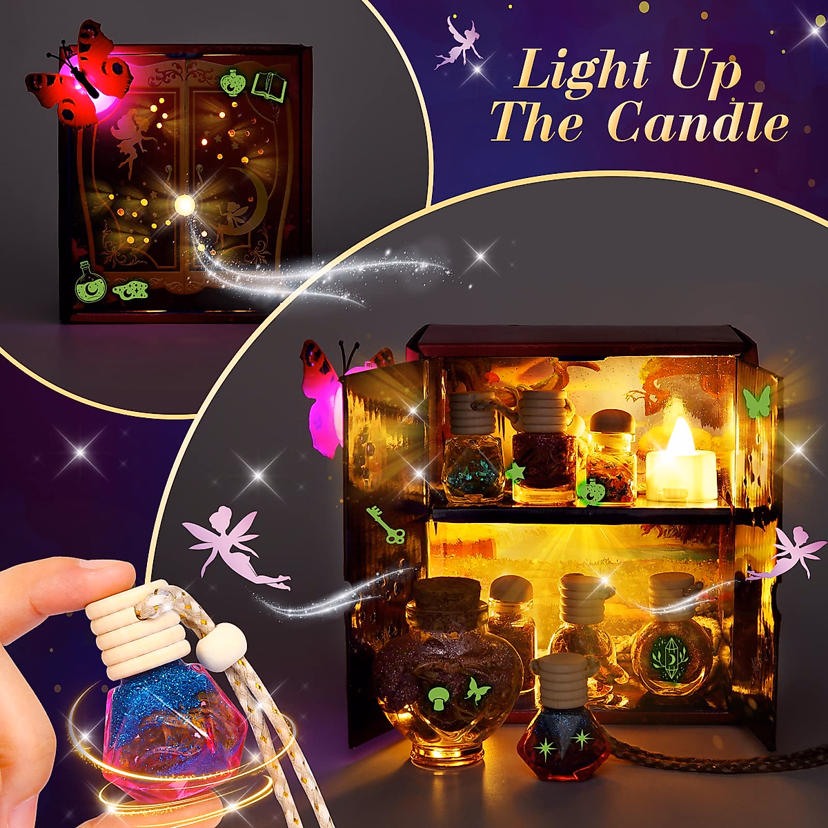 FUNZBO Fairy Polyjuice Potions Crafts for Girls Ages 6-8, Christmas Easter Gifts for 6 7 8 9 10 Year Old Girls & Girl Birthday Gifts, Fairy Garden Kit Gifts for Girls 6-8 8-10 8-12 Or Above (Red)