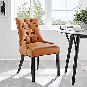Modway Regent Modern Tufted Vegan Leather Upholstered Two Dining Chairs with Nailhead Trim in Tan