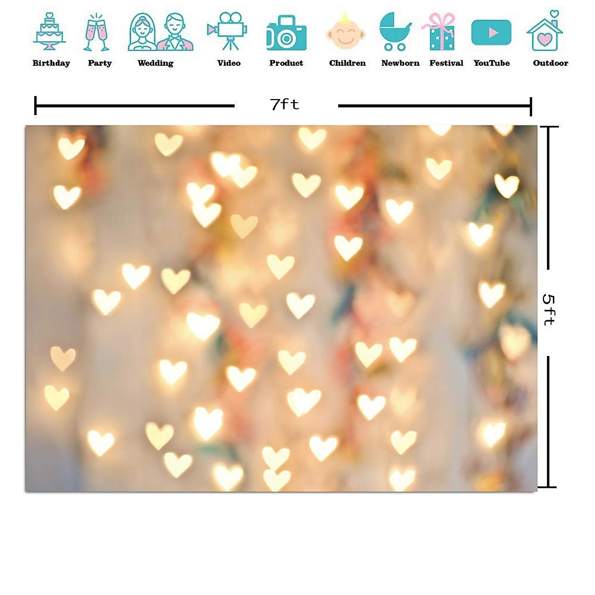 CYLYH 7x5ft Valentine's Day Backdrop Love Heart Bridal Shower Birthday Wedding Party Love Heart Wall Decor Banner Kid Newborn Baby Birthday Party Decor Banner D520