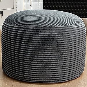 Asuprui Pouf Ottoman Unstuffed,Ottoman Foot Rest, Floor Pouf, Round Pouf Seat, Floor Bean Bag Chair,Foldable Floor Chair Storage for Living Room, Bedroom (Light Gray Pouf Cover)