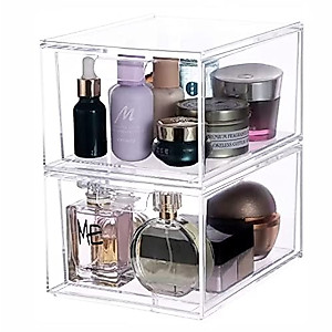 2 Pack Clear Makeup Organizer for Vanity Stackable Acrylic Cosmetic Display Case For Bathroom Under Cabinet Organizers And Storage Drawer For Make up Nail Polish Medicine Craft Organizing