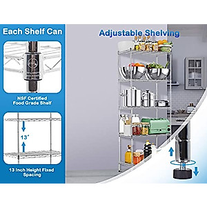 Metal Shelving, 5 Tier 750 Lbs Capacity Wire Shelving with Leveling Feet, Nsf Certified Metal Shelves for Kitchen Pantry Closet Laundry Bathroom Office, 5-shelf Metal Storage Shelves Storage Rack