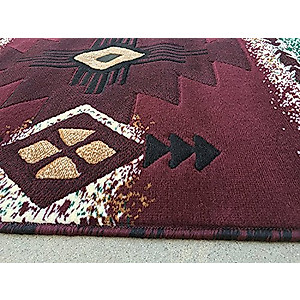 Southwest Native American Area Rug Carpet Burgundy Red Green (24 Inch X 40 Inch Mat)