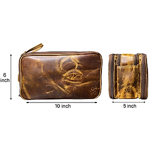 RUSTIC TOWN Leather Toiletry Bag - Men Shaving Dopp Kit - Women Cosmetic Bag Makeup Organizer for Travel Size Toiletries