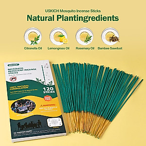 120 PCS Mosquito Repellent | Natural Citronella Oil Mosquito Incense Sticks Organic Mosquito Barrier Mosquito Repeller for Backyard Patio Travel Camping Indoors Gnat Mosquito Control