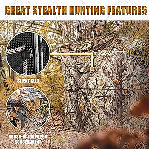 HUNT MONSTER Hunting Blind 2-3 Person with Tri-Leg Hunting Stool, 270 Degree See Through Pop up Ground Blinds for Deer Turkey Duck Hunting, Bow Hunting Adjust Windows with Silent Zipper
