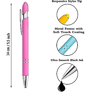 Xccj 15 Pieces Ballpoint Pens with Stylus Tip, Metal Pen Stylus for Touch Screens, Black Ink Ballpoint Pen Colorful for Office School Stationery Supplies