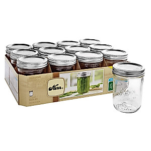 Kerr 12-Count Wide Mouth Pint Glass Mason Jars 16-Ounces with Lids and Bands per (1-Case), Clear