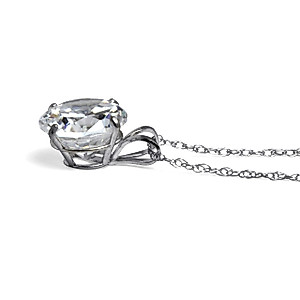 PalmBeach 10K White Gold Round Cubic Zirconia Solitaire Pendant (8mm) with 18 inch Chain