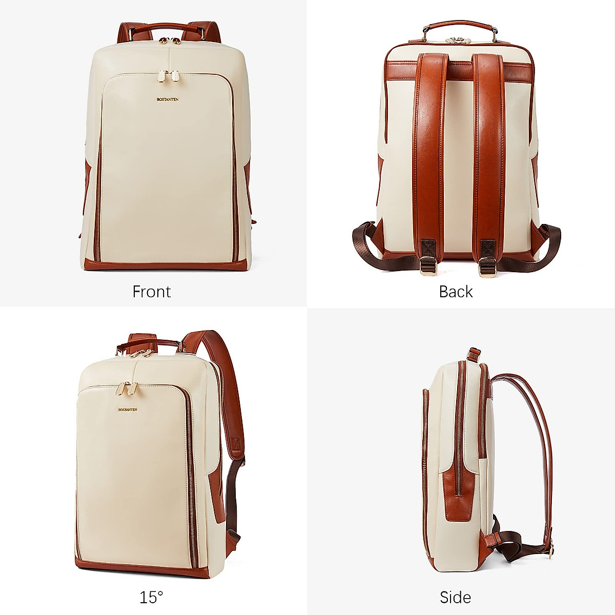 BOSTANTEN Leather Laptop Backpack, 15.6 inch Computer Bakpack Large Capacity Business Work Travel Bag for Women＆Men