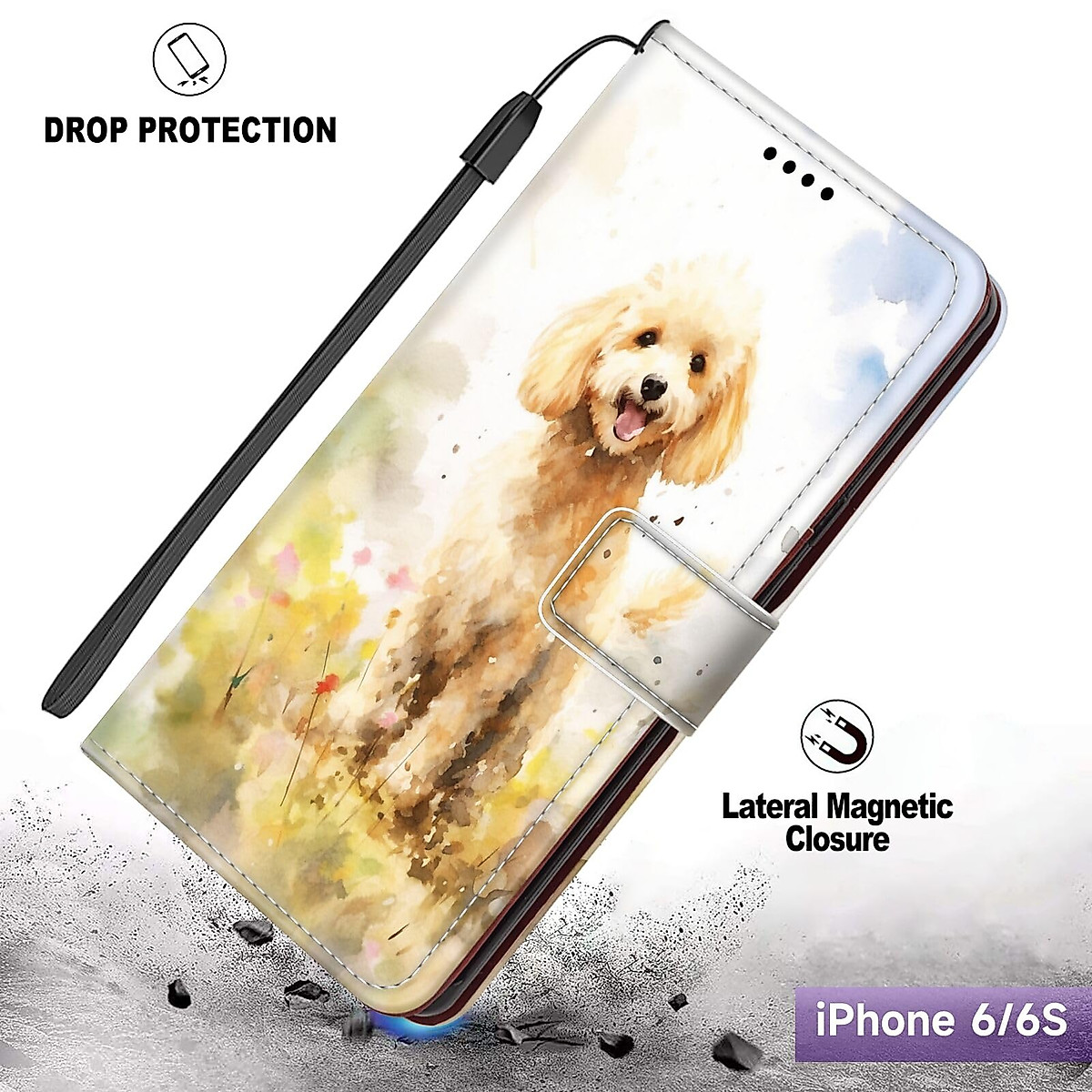 DAFEI Wallet Case for iPhone 6/6s with Poodle Dog-aa43 Pattern PU Leather Flip Folio ID&Credit Cards Pocket Lanyard