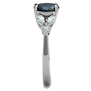 Marimor Jewelry 1.67 Carat Oval Cut Blue Montana Cubic Zirconia Stainless Steel Engagement Ring Women's Size 8