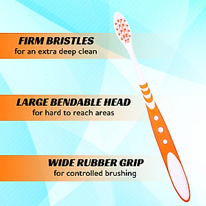 Extra Firm Toothbrush, Hard Bristle Toothbrush Set for Adults or Smokers Travel Toothbrush Kit, Hard Multicolor Denture Brush, Large Head, Manual Travel Toothbrush Hard Bristles