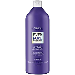 L’Oréal Paris EverPure Sulfate Free Brass Toning Purple Shampoo for Blonde, Bleached, Silver, or Brown Highlighted Hair, 33.8 Fl; Oz (Packaging May Vary)