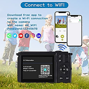 Digital Camera with WiFi 4K 64MP Vlogging Camera for Photography with Dual Screens Point and Shoot Camera with 32GB SD Card, 16X Zoom Compact Camera for Beginners-Green2