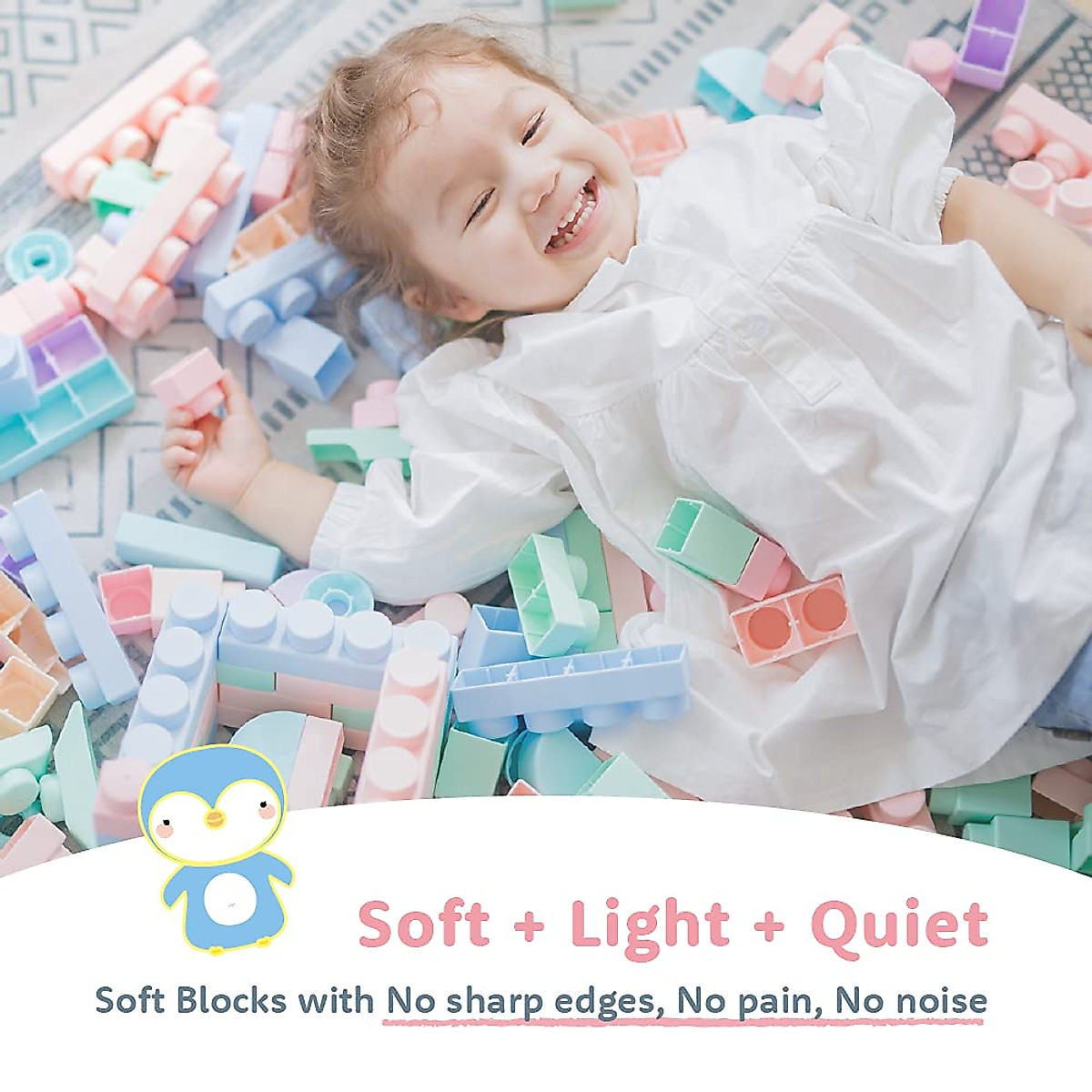 MOOMU Soft Building Blocks, Baby Ages 6 Month Old and up, STEM Montessori Preschool Learning Stacking Block Kit Educational Infant Safe Soft Blocks for Baby Toddlers 1-3 Years 40 PCs