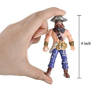 HAPTIME 6 Pcs Pirates Action Figure Playset with 6 Weapons/Sea Rover Pirate Men Toy (Each 3.75 inch Tall), Great for Boys Kids Children as Birthday,Christmas Day, Carnival Fun Gift