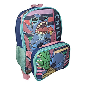 Ruz Stitch 16" Backpack With Detachable Lunch Box Black-Blue