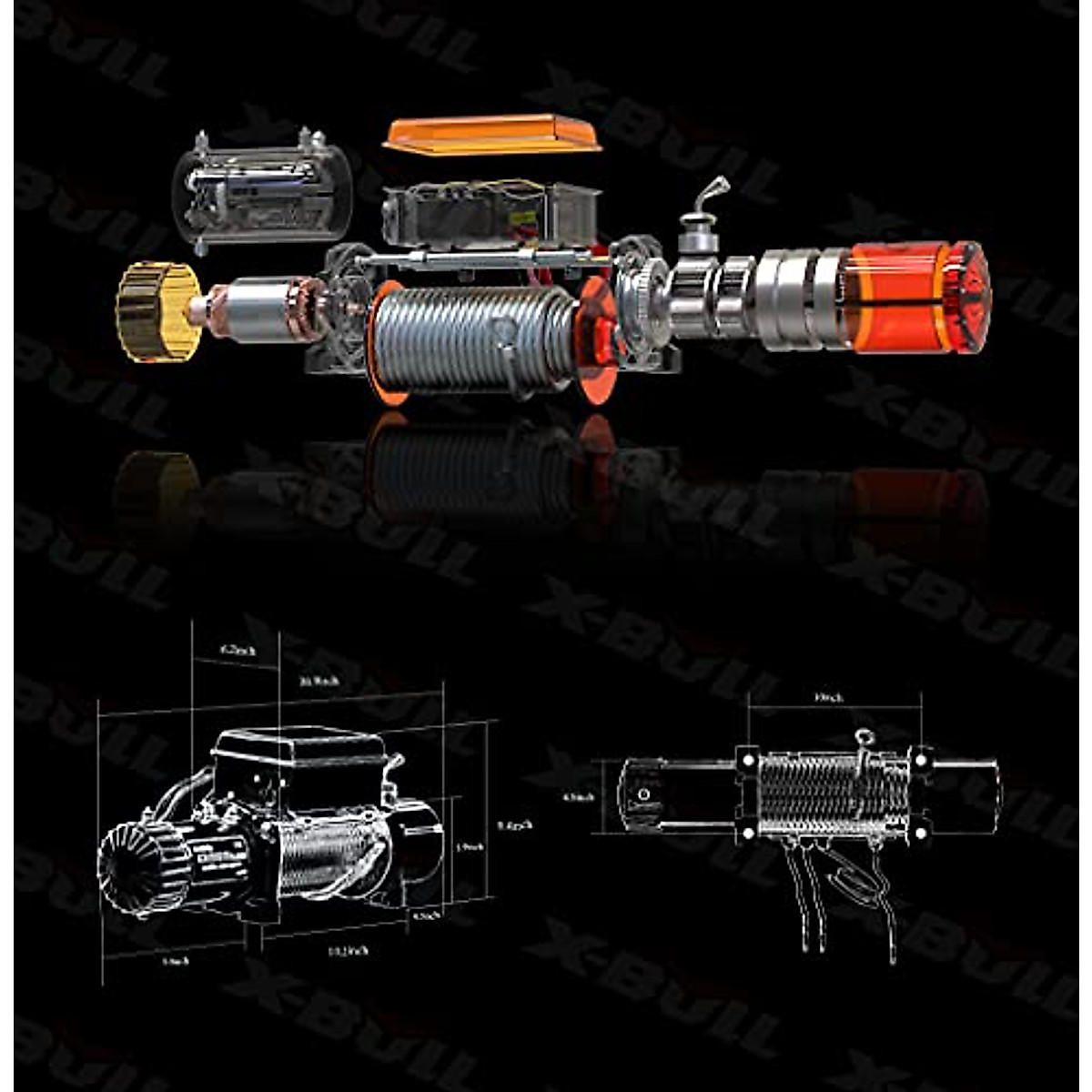 X-BULL - Towing Products & Winch - 12V Waterproof Wire Cable Electric Winch 13000 lb Load Capacity for Truck UTV ATU SUV