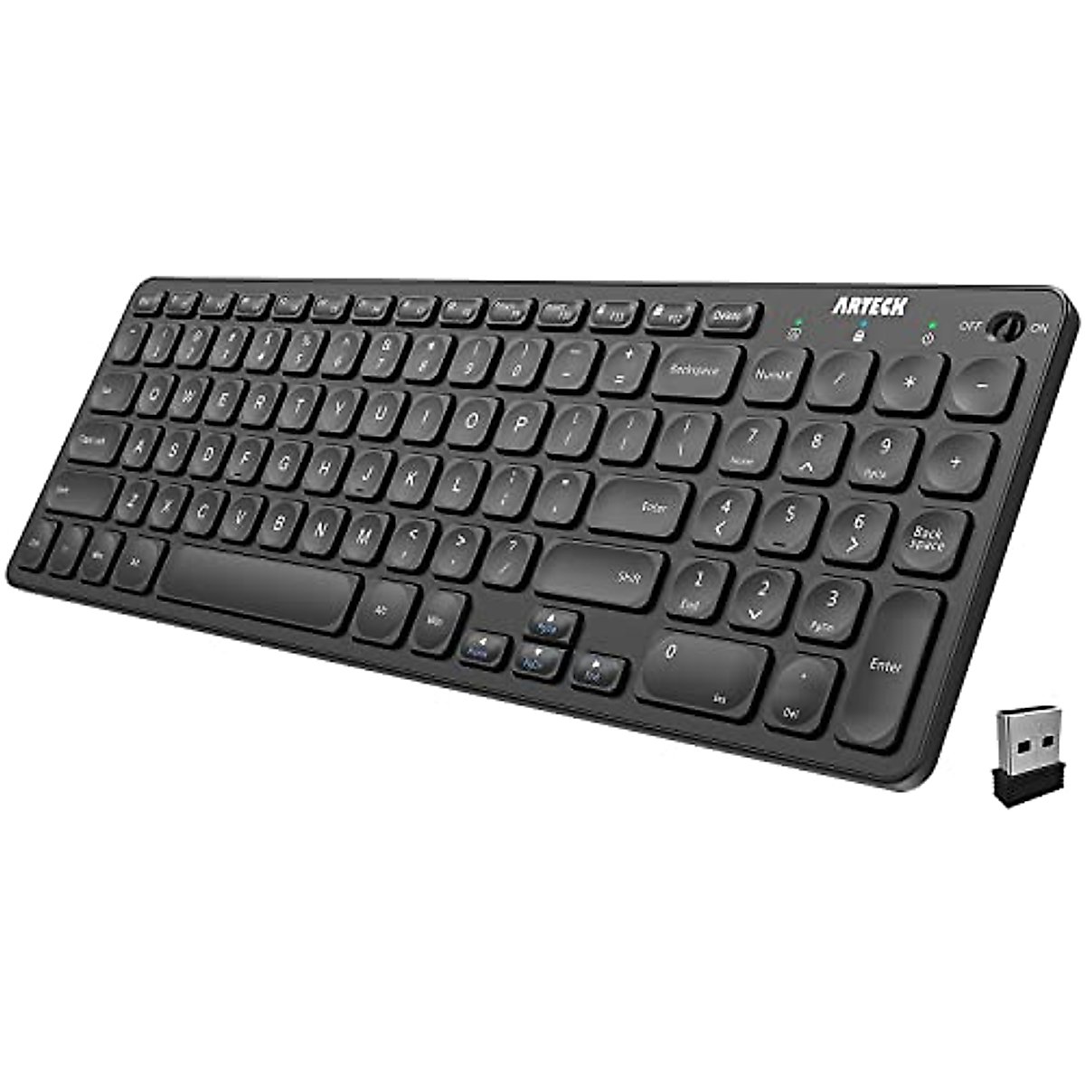 Arteck 2.4G Wireless Keyboard Ultra Slim Full Size Keyboard with Numeric Keypad and Media Hotkey for Computer/Desktop/PC/Laptop/Surface/Smart TV and Windows 10/8/ 7 Built-in Rechargeable Battery