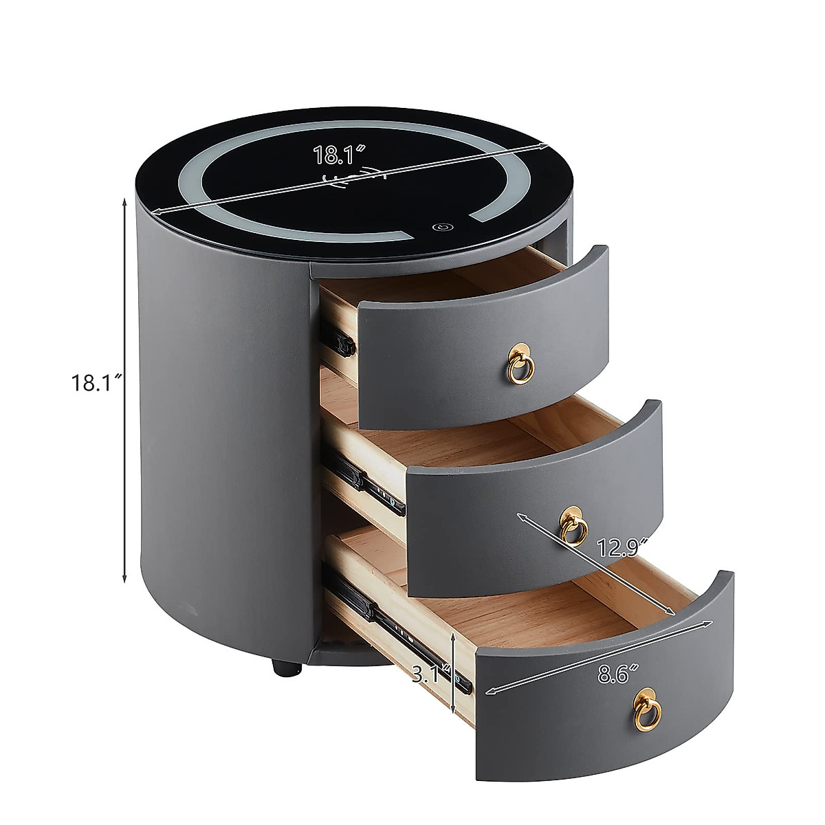 CLIPOP Modern Nightstand with 3 Drawers, Smart Nightstands with Wireless Charging Station, Adjustable Led Light, Faux Leather Surface Bedside Table No Assembly, Dark Grey