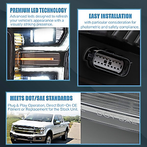 VLAND LED Headlight Assembly Fit for Ford F150 13th Gen 2018-2020, Plug-and-play, Black