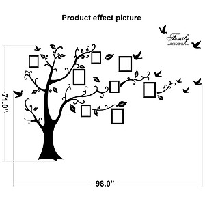 98 x 71 inch Photo Tree Wall Stickers Family Photo Frame Tree Window Decals Decorations Murals Wall Art Decorative Sticker for Kids Living Room Bedroom Nursery Playroom Jungle Party Decor Supplies