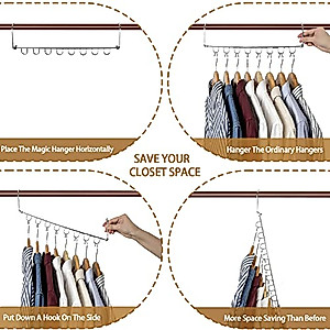 Magic Hangers Space Saving for Closet Organizer 6 Piece Stainless Steel Closet Space Saver Collapsible Hangers 8 Slots Cascading Hangers Upgraded Closet Storage for Heavy Clothes