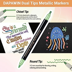 DAPAWIN Metallic Markers for Scrapbooking: 12 Scrapbook Markers, Scrapbook Metallic Pens for Black Paper, Rock, DIY Card Decorative, Wedding, Graduation Scrapbook Supplies, Dual Tips Scrapbooking Pens